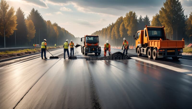 Road Pavement Construction Crew Stock Photo - Image of industry ...