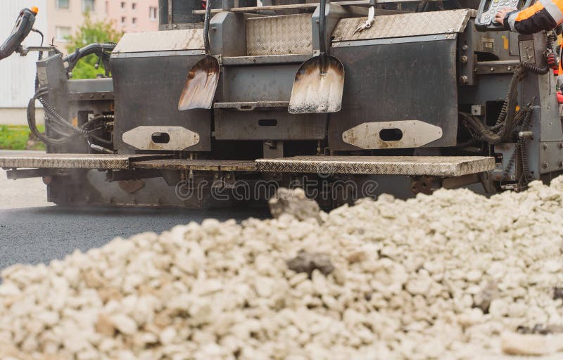 Road Paving Machine Stacking Asphalt Stock Image - Image of ...
