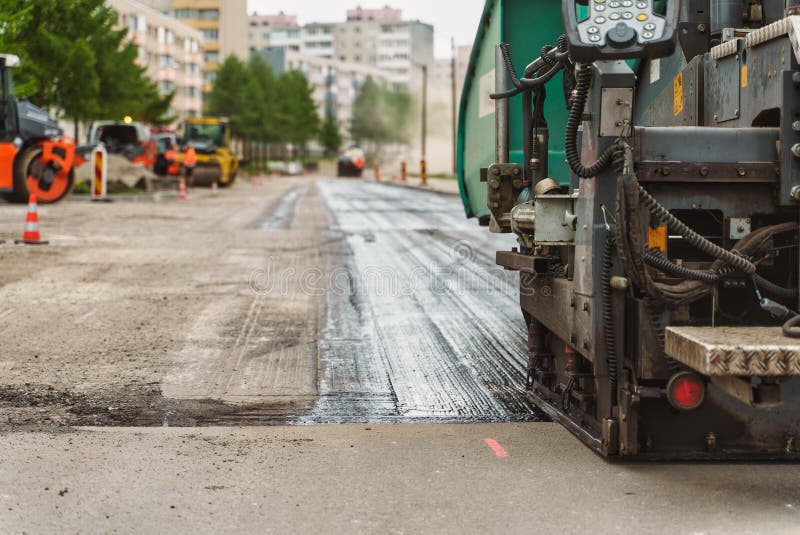 Road Paving Machine Working Stock Image - Image of paver, pavement ...