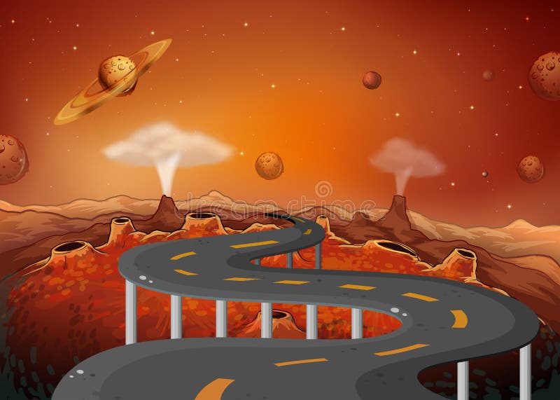 A Road with Planets in the Outer Space Stock Vector - Illustration of ...
