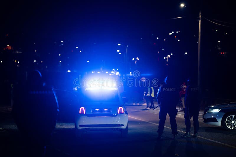Road Police Blocked Traffic at Night Editorial Stock Photo - Image of ...