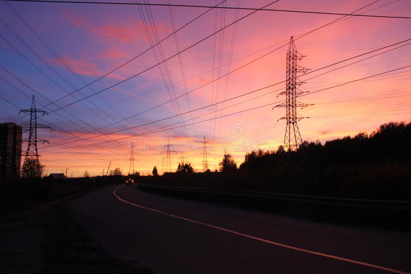 Powerline glow in sunset stock photo. Image of grass - 27365268