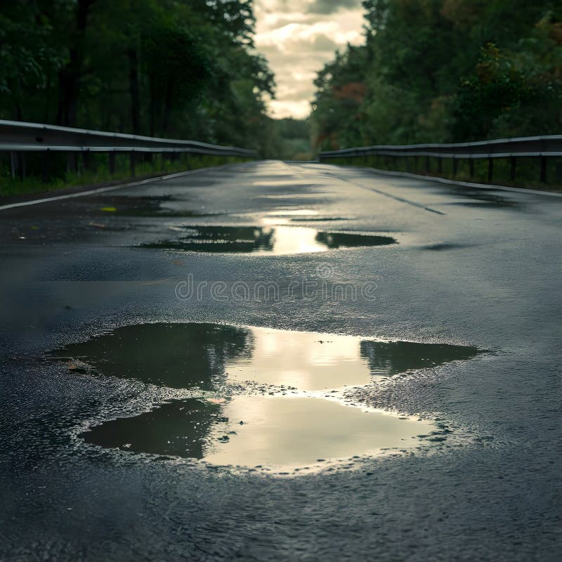A Road with Puddles Due To Rainwater Which is Representing a Monsoon ...