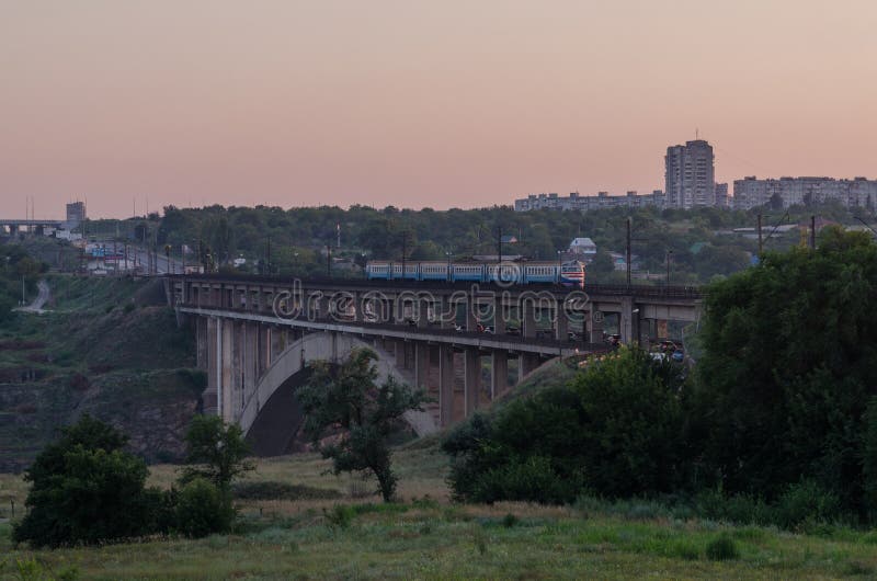 Road and Rail Split-level Bridge Over the River Stock Photo - Image of ...