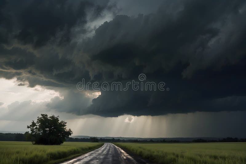 A Road with Rain Clouds Background Stock Photo - Image of perspective ...