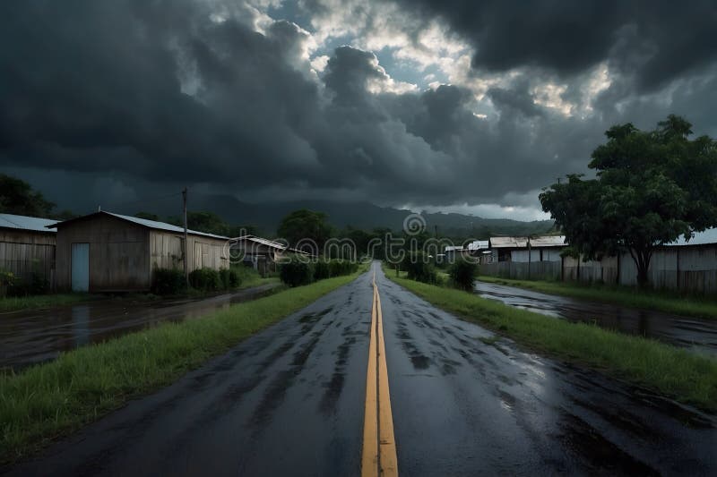 A Road with Rain Clouds Background Stock Image - Image of rural, motion ...