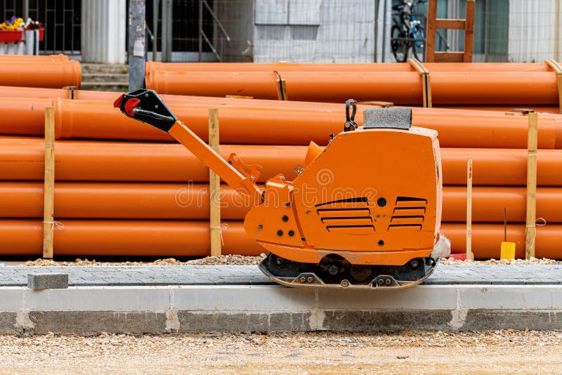 Road Rammer Machine on Construction Site Stock Image - Image of ...
