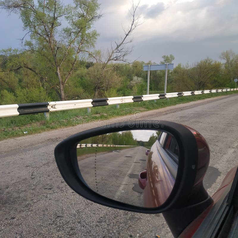 On Road. Rear-view Mirror on the Driver`s Side Stock Photo - Image of ...