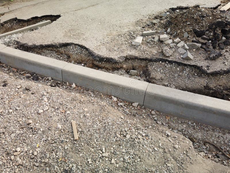 Concrete Curbstone Installation, Copyspace Stock Photo - Image of ...