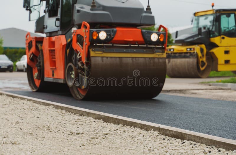 Road reconstruction. stock image. Image of steamroller - 227695101