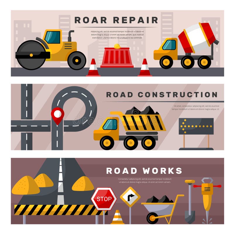 Road Repair Banners. Construction Street Road Repair Tools Recent ...