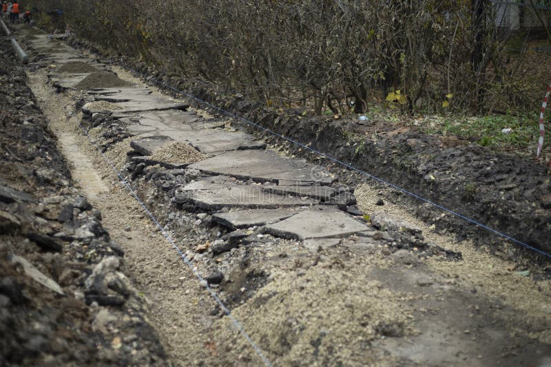 Road Repair. Broken Pedestrian Road Stock Image - Image of urban ...
