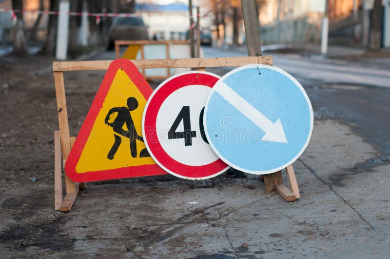 Road repairs signs stock photo. Image of pressure, objects - 36049456