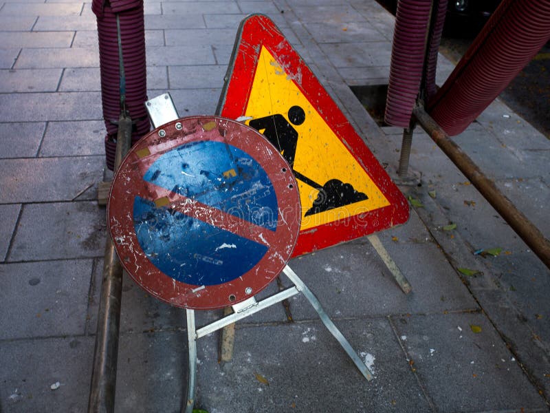 Road repairs signs stock image. Image of information - 75249059