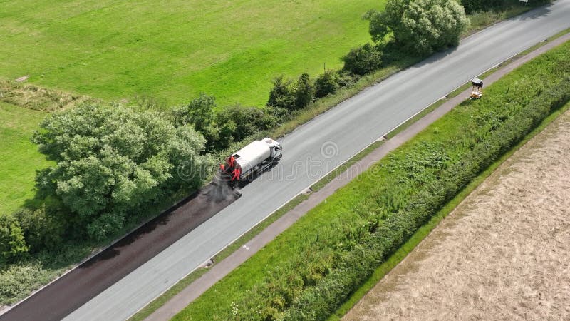 Road Resurfacing Aerial View of Surface Dressing Micro Asphalt Process ...
