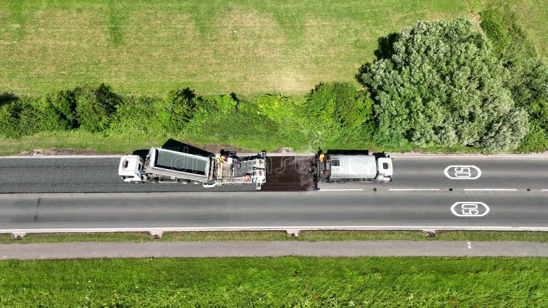 Road Resurfacing Aerial View of Surface Dressing Micro Asphalt Process ...
