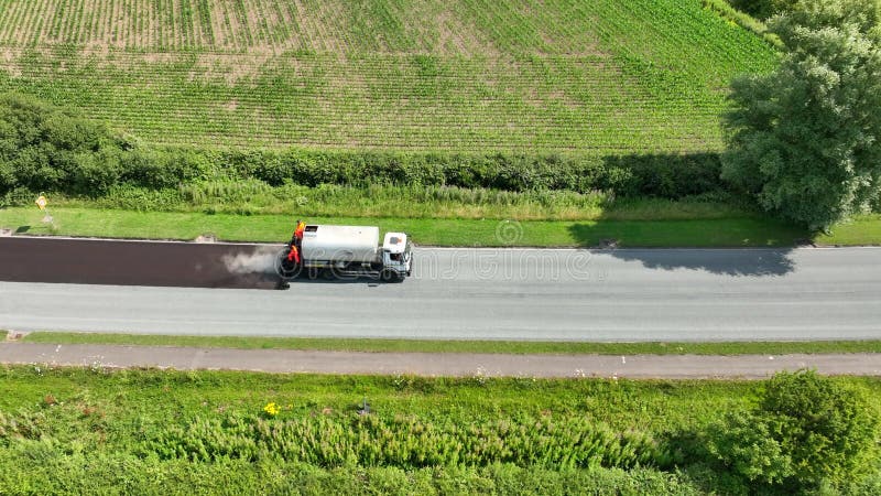 Road Resurfacing Aerial View of Surface Dressing Micro Asphalt Process ...