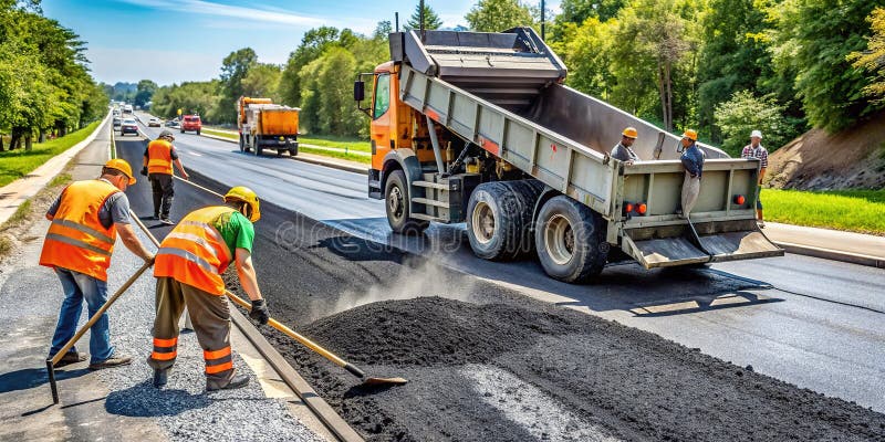 Road Resurfacing in Progress Fresh Asphalt Layer Applied To Highway ...