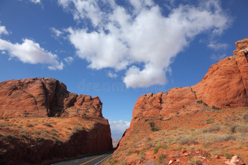Road between Red Rocks, Zion National Park, Utah, USA Stock Photo ...