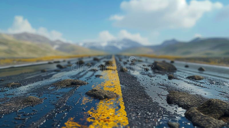 A Road with Rocks on the Side of it and Mountains in Background, AI ...