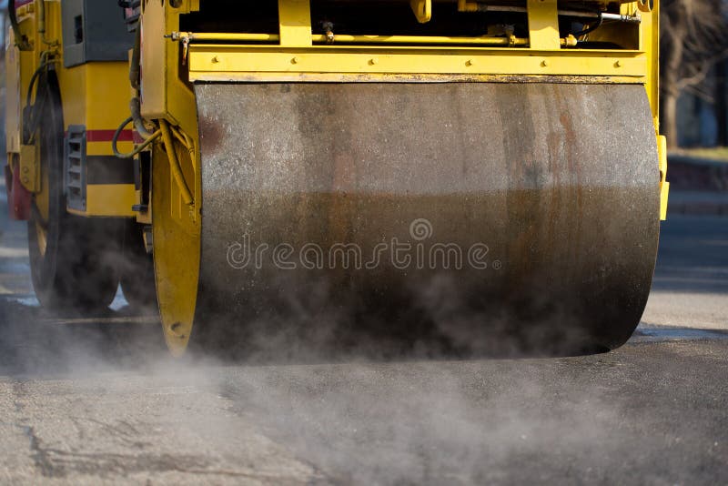 Road Roller for Asphalt Compaction. Stock Image - Image of highway ...