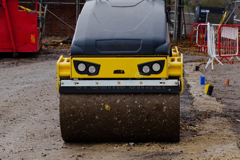 Road Roller on Building Site during New Road Construction Stock Photo ...