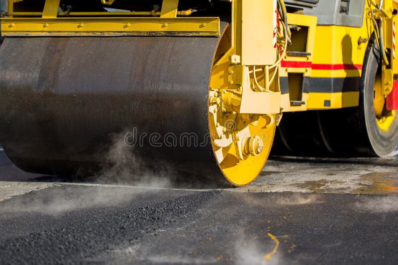 A Road Roller Compacting Asphalt. Stock Photo - Image of work, roadwork ...