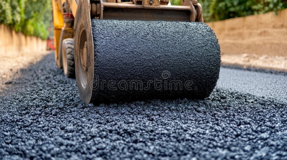 Road Roller Compacting Fresh Asphalt. Construction of a New Road ...
