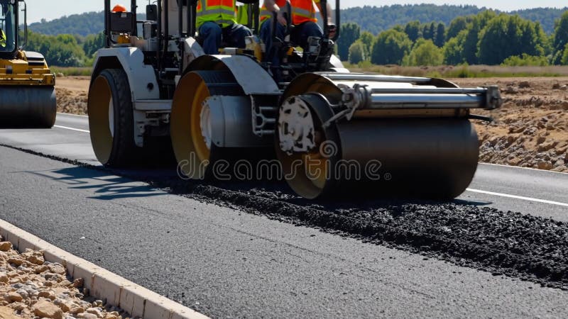 Road Roller Compacting Fresh Asphalt on a Construction Site Stock Video ...