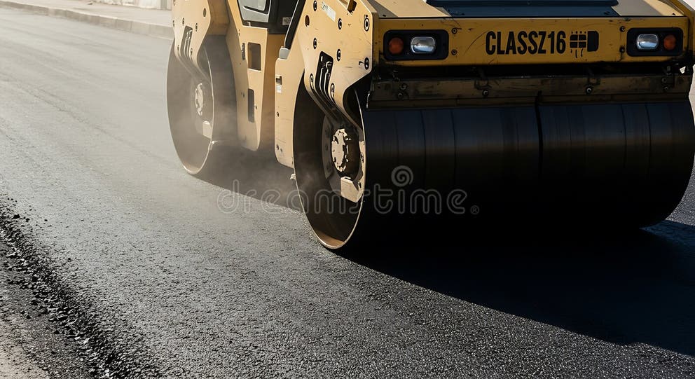Road Roller Compacting New Asphalt Pavement Construction Project ...