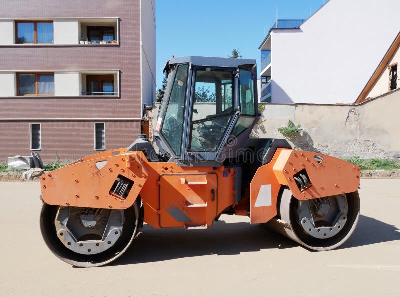 Road Roller at the Road Construction Stock Photo - Image of site ...