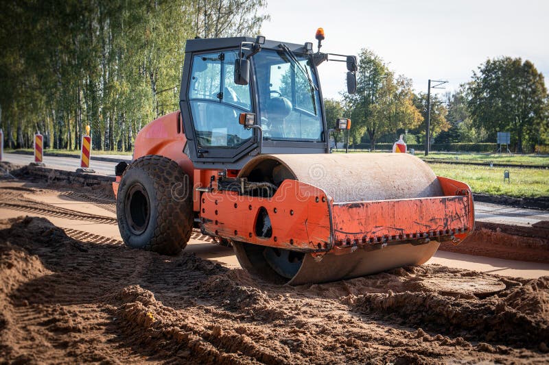 Road Roller at Construction Site. Heavy Machinery Stock Photo - Image ...
