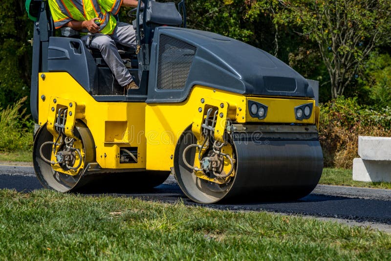 Road Roller at a Road Construction Site Stock Photo - Image of heavy ...