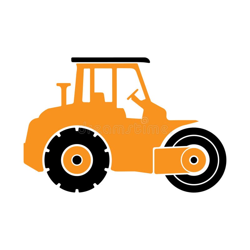Road Roller Construction Vehicle Flat Silhouette Color Icon Clip Art Vector Stock Vector ...