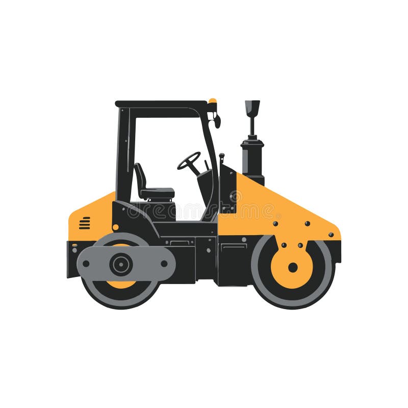Road Roller Construction Vehicle Flat Silhouette Color Icon Clip Art Vector Stock Vector ...
