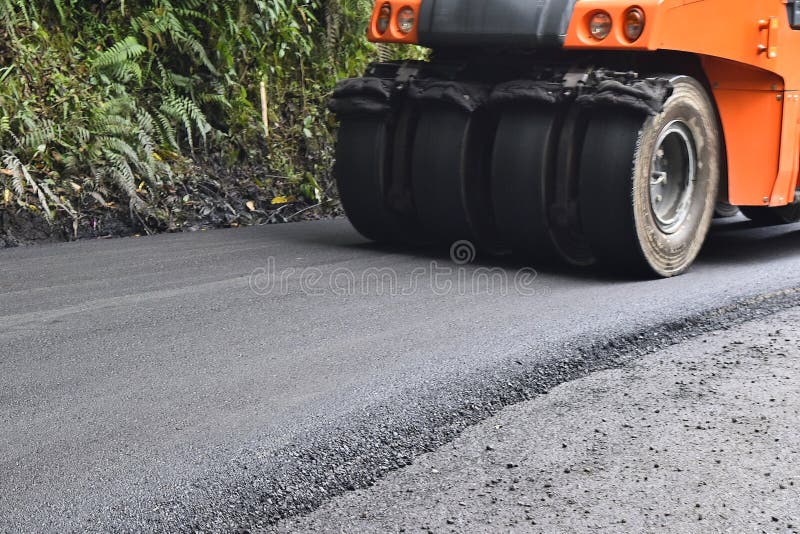 Steamroller Doing Road Construction WorkPreparation of Surface with ...