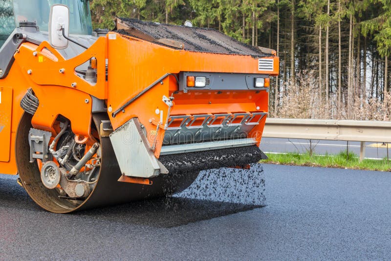 Road Roller Flattening New Asphalt Stock Image - Image of construct ...