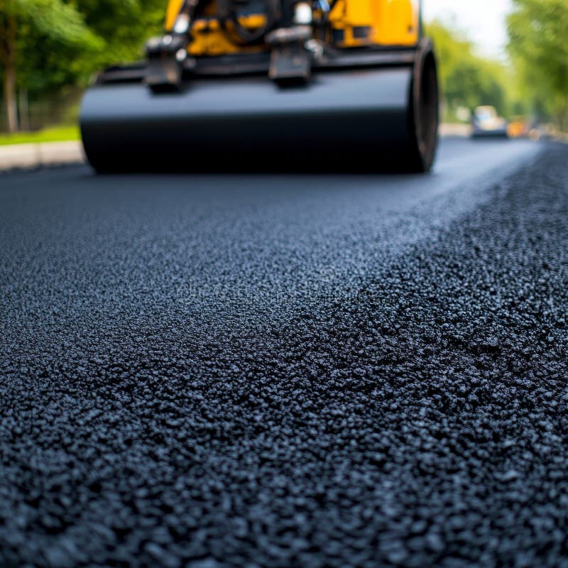 Road Roller Machine Compacting Fresh Hot Asphalt Pavement during Road ...
