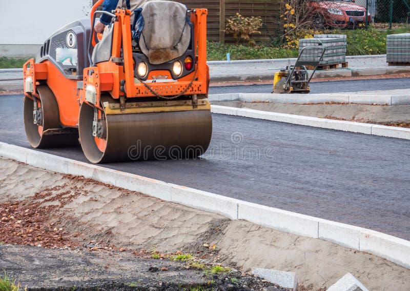 Road Roller in Road Construction Stock Image - Image of tarred ...