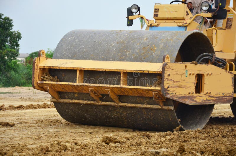 Road Roller Steamroller or Vibratory Roller on Construction Site Stock ...