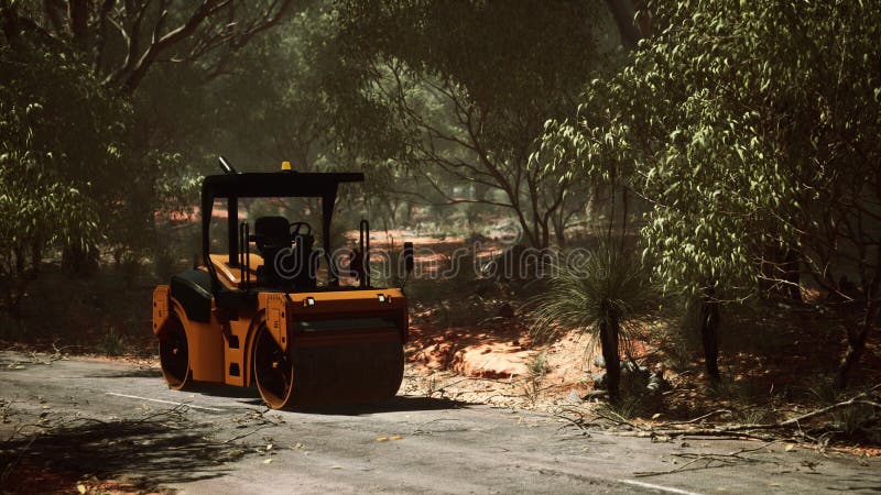 Road Roller Tractor in the Forest Stock Photo - Image of prepare ...