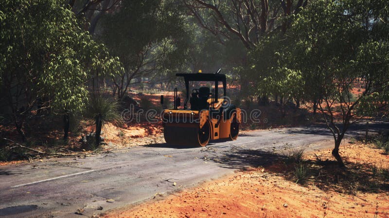 Road Roller Tractor in the Forest Stock Photo - Image of pressing ...