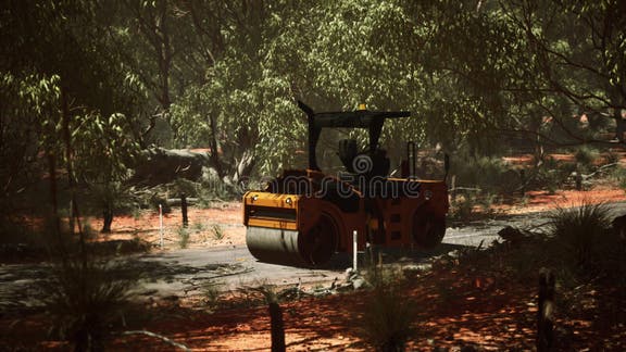 Road Roller Tractor in the Forest Stock Illustration - Illustration of ...