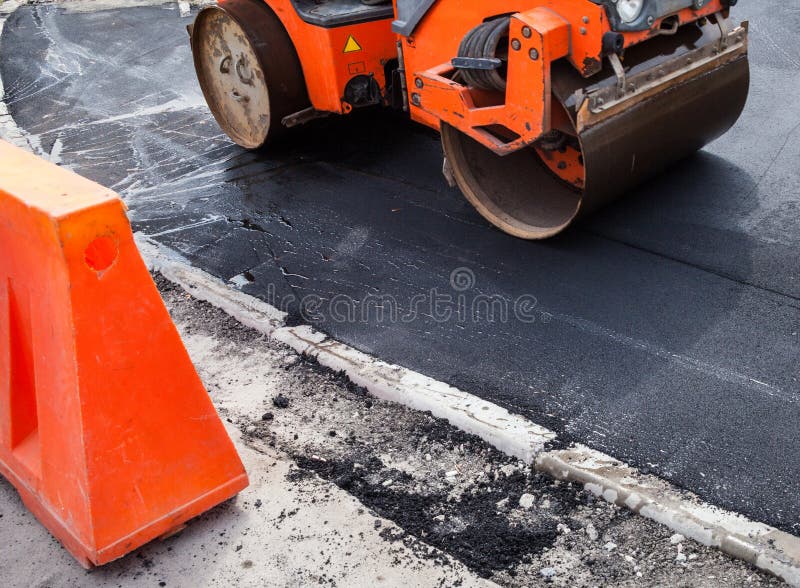 Road Roller Working on the Road Construction Stock Photo - Image of ...