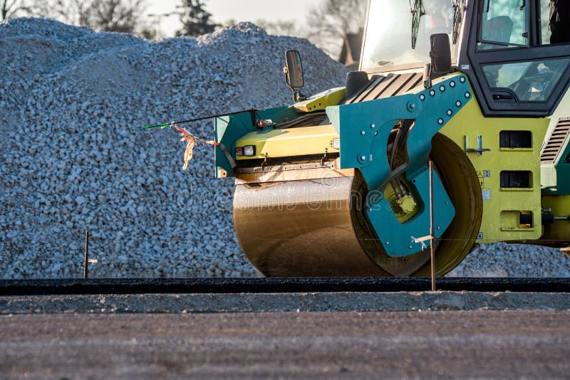 Road Roller Working on the Construction Site Stock Photo - Image of ...