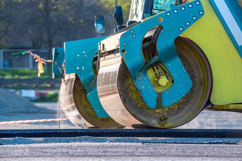 Road Roller Working on the Construction Site Stock Photo - Image of ...