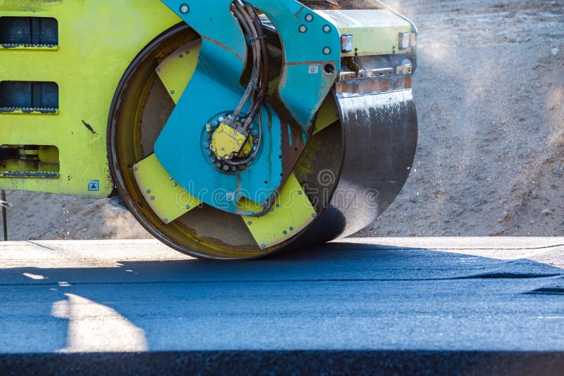 Road Roller Working on the Construction Site Stock Image - Image of ...