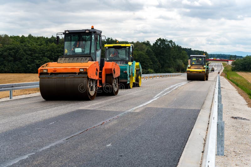 Road Roller Working on the Construction Site Stock Image - Image of ...