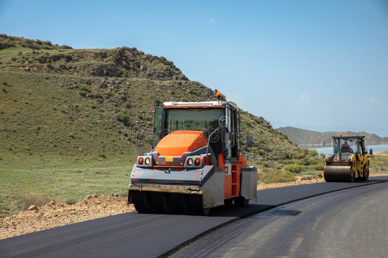 Road Rollers Making New Road Stock Image - Image of site, equipment ...