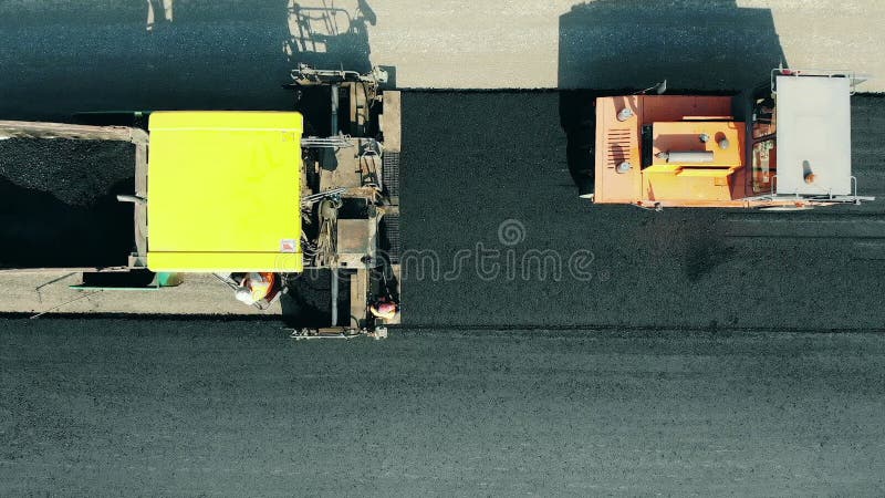 Asphalt Paver Machine on a Road Construction Site. Top View of Road ...